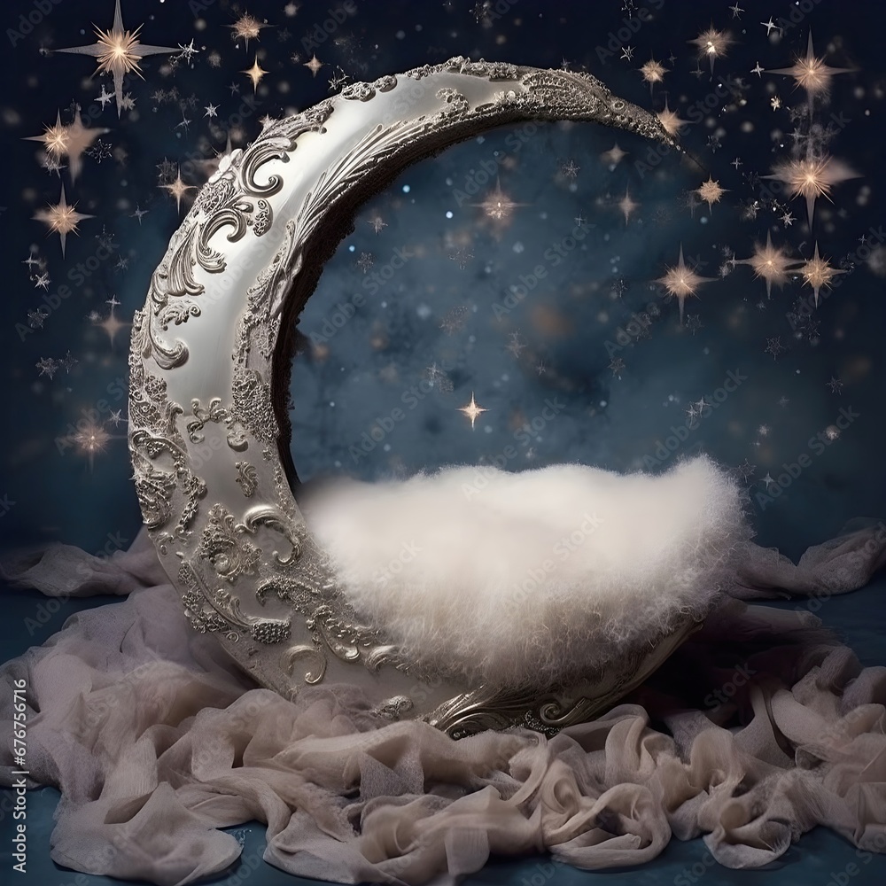 Moon Newborn Digital Backdrop, Baby Girl Boy Photo Shoot, Crescent Moon ...