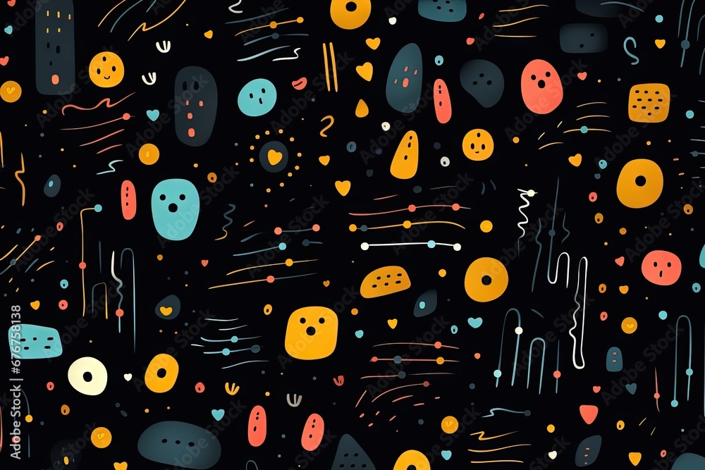 A fun, cute children's cartoon abstract minimalist doodle drawing with ...