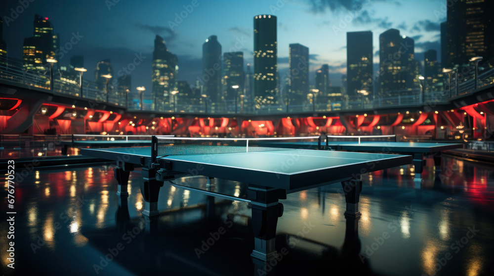 Ping pong tables in the hall. Room with empty tennis tables. Table ...