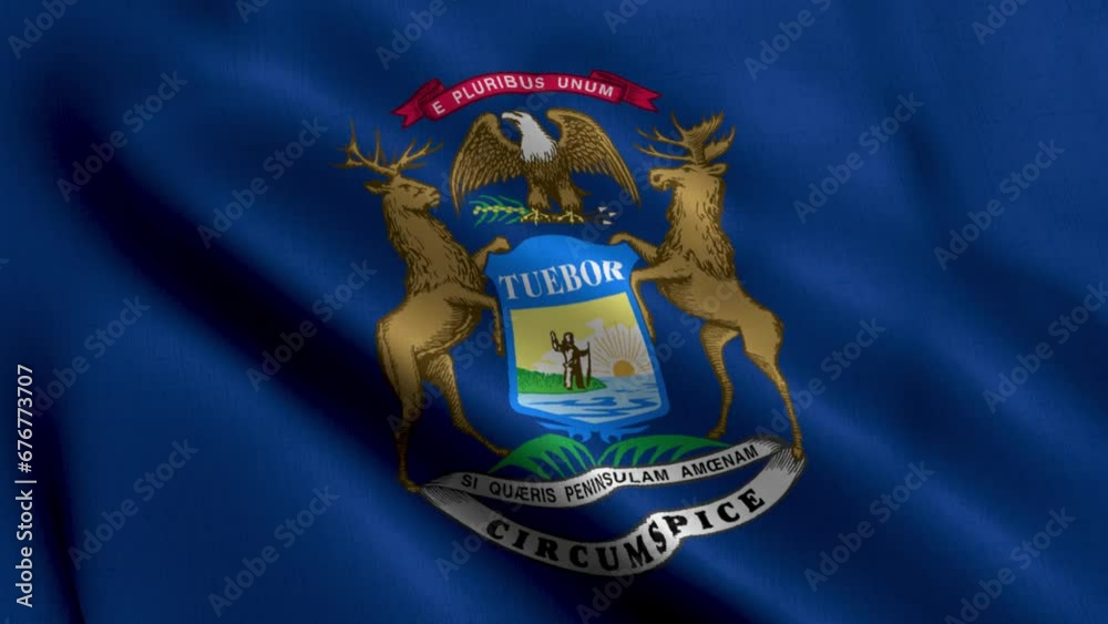 Michigan State Flag. Waving Fabric Satin Texture National Flag of ...