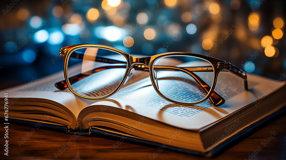 Glasses and an Open Book: A close-up shot of eyeglasses lying on an ...