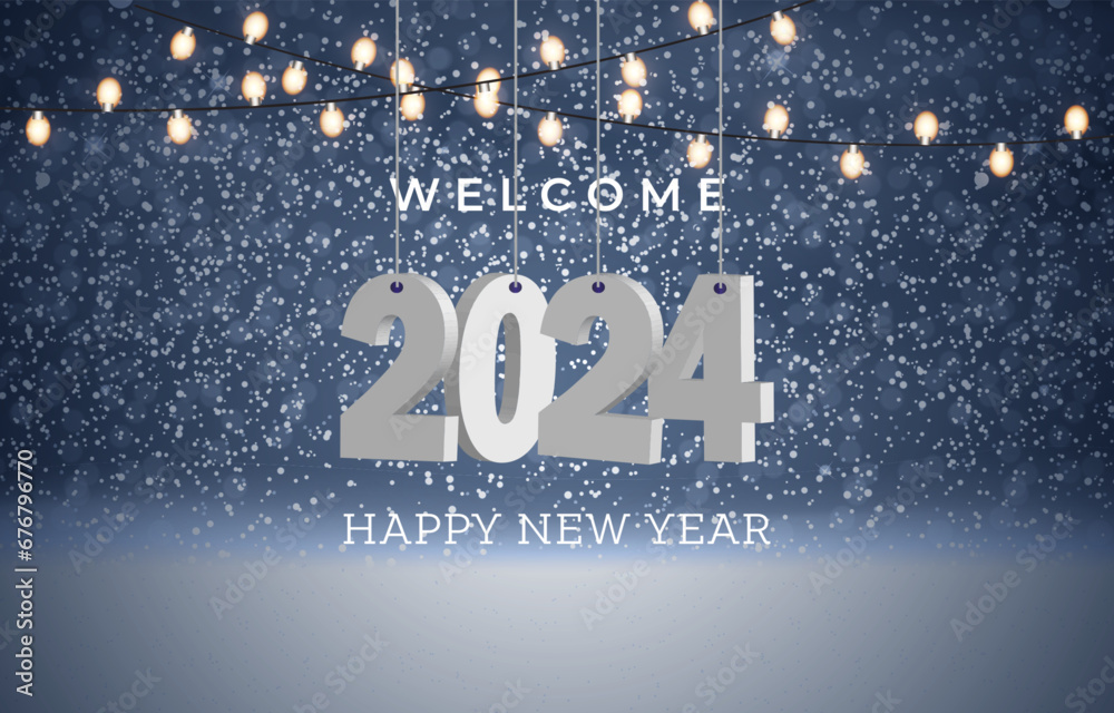 welcome new year 2024 with shiny sparkle abstract gradient black ...