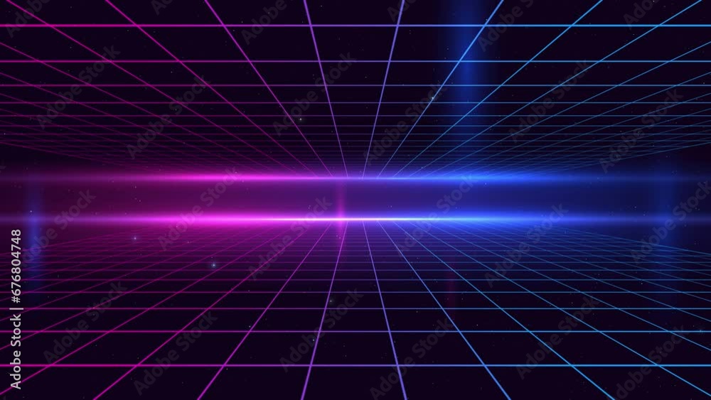 Universe Retro Futuristic 80's Background 4K. Synthwave wireframe net ...