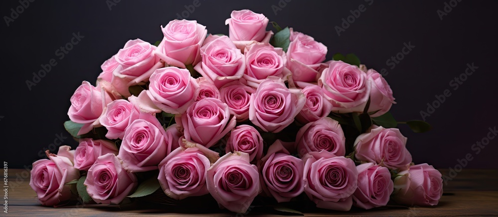 In the Kanto region of Japan a stunning bouquet of pink roses carefully ...
