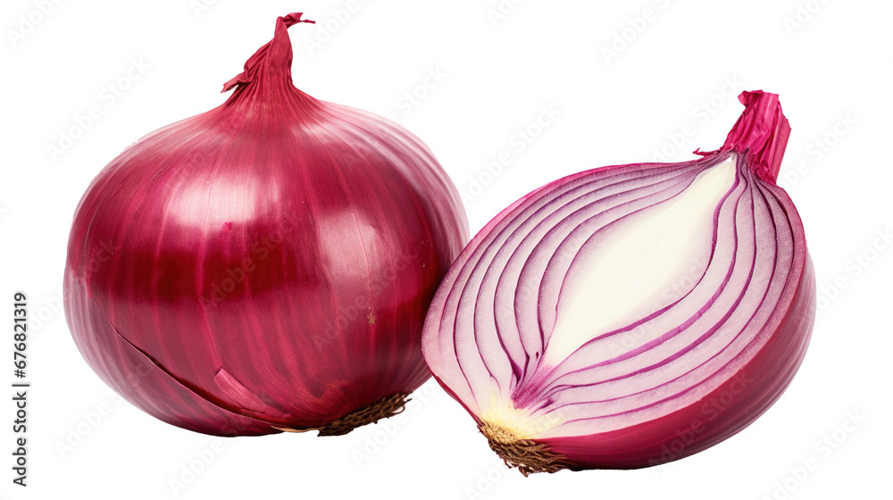 Red onion cut in half isolated on transparent background, image with ...