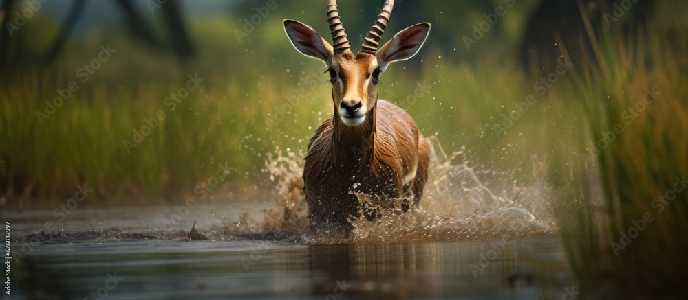 In Africa an adult antelope a herbivore and ungulate mammal is captured ...