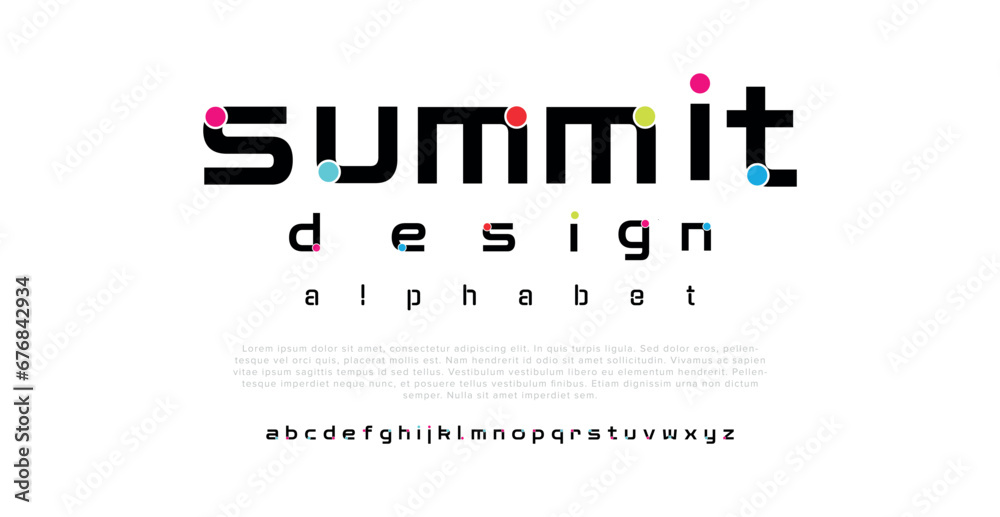SUMMIT Modern minimal abstract alphabet fonts. Typography technology ...