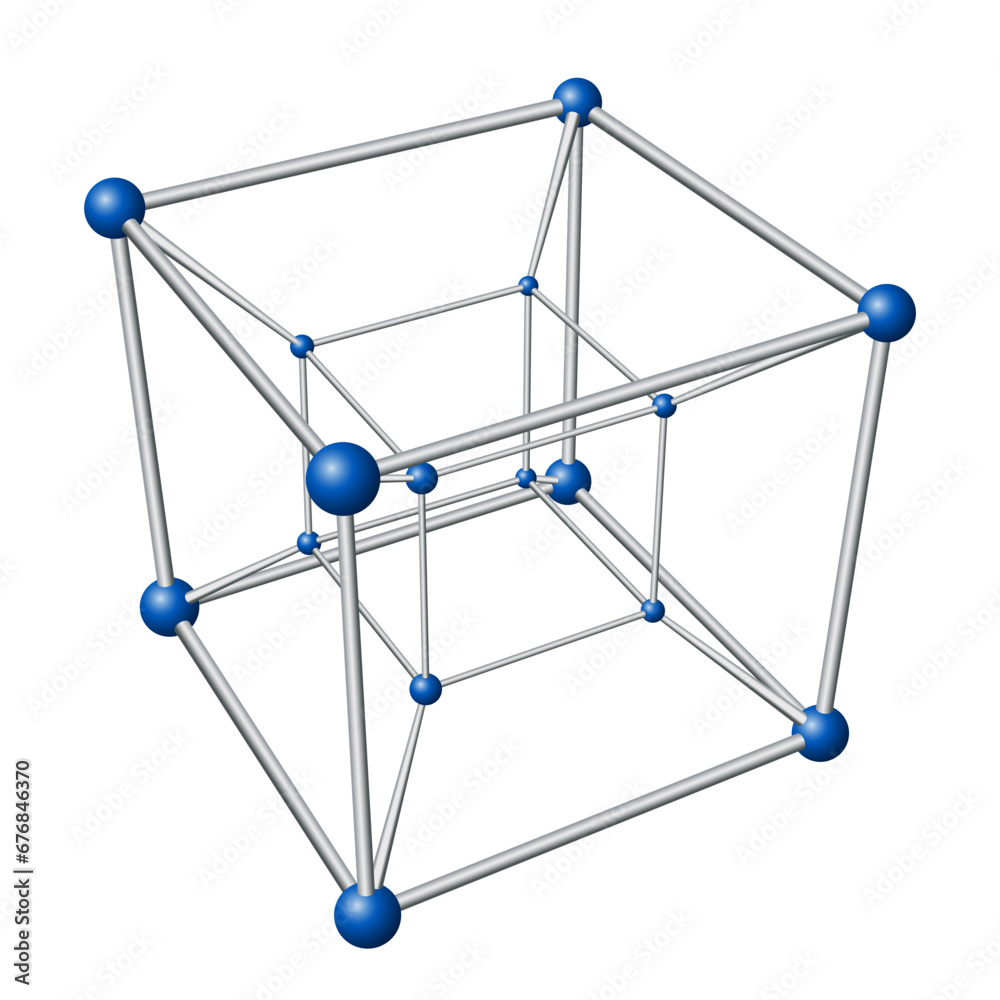 Tesseract, four-dimensional hypercube. Projection and Schlegel diagram ...