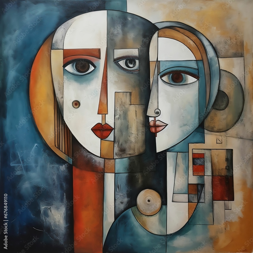 AI generated illustration of a vibrant, abstract painting features two ...