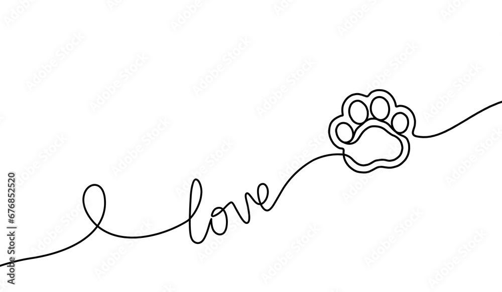 Paw continuous line drawing. One single hands drawn contour lines dog ...
