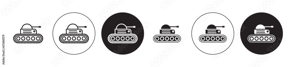 Military vehicle line icon set. Military robot icon for UI designs ...