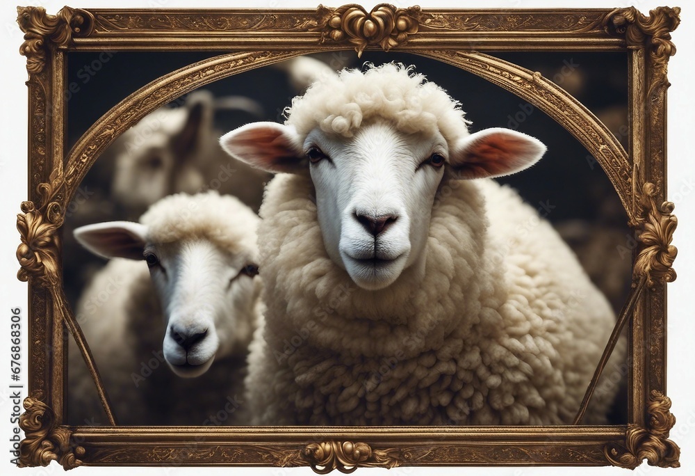 Sheep renaissance art portrait medieval oil painting. Framed portrait ...