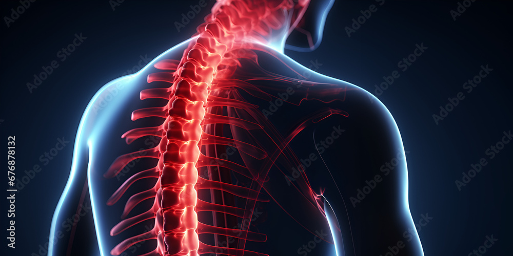 human anatomy, Human skeleton with view on the spine bones XRay 3D ...