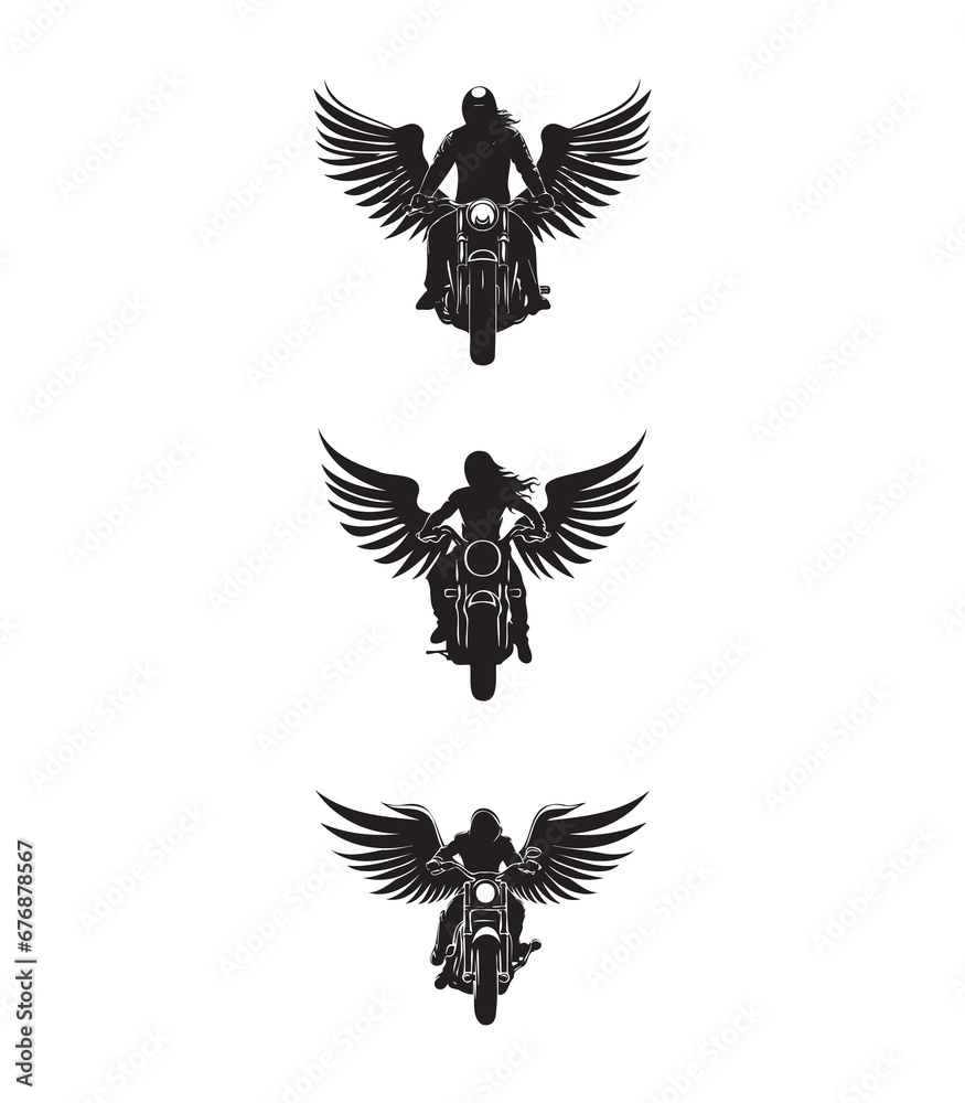 motorcycle angel rider vector set, suitable for tattoo, print ready ...