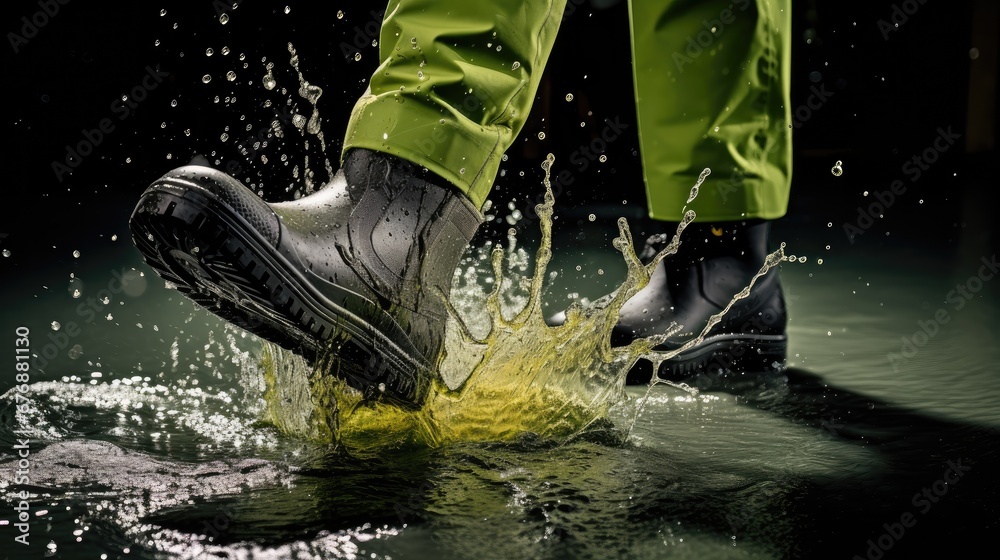 Splashy style! Picture rubber boots in the water, making a splash ...