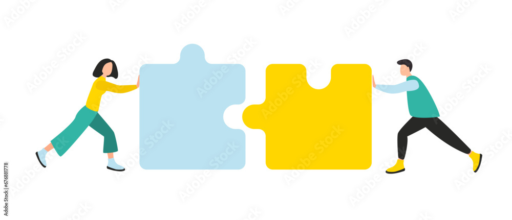 Vetor de Team work concept. People connecting puzzle elements. Vector ...