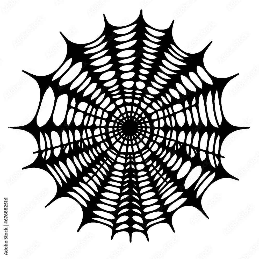 Black and white illustration of a symmetrical spider web. Can be used ...