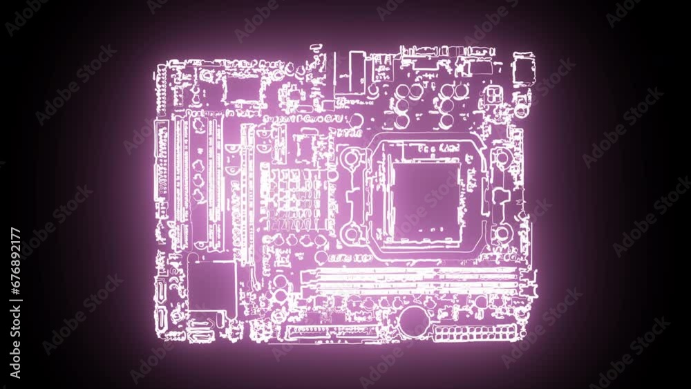 Hyperrealistic 3d animated neon computer motherboard animation in ...