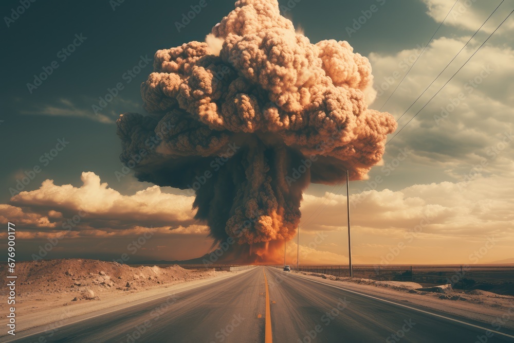Explosion d'une énorme bombe nucléaire avec un nuage en forme de ...