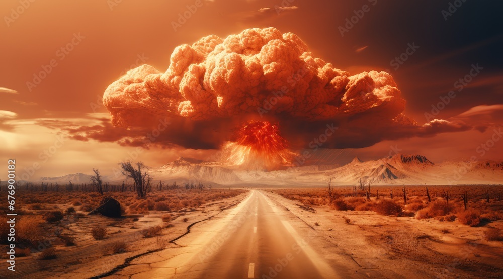 Explosion d'une énorme bombe nucléaire avec un nuage en forme de ...