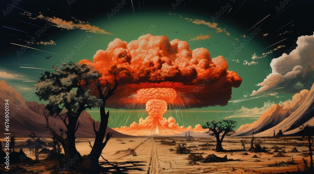 Explosion d'une énorme bombe nucléaire avec un nuage en forme de ...