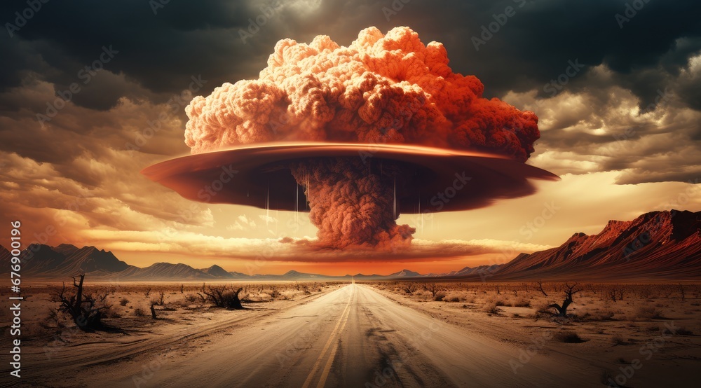 Explosion d'une énorme bombe nucléaire avec un nuage en forme de ...