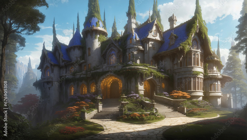 Massive welcoming fantasy home concept art, royal fantasy architecture ...