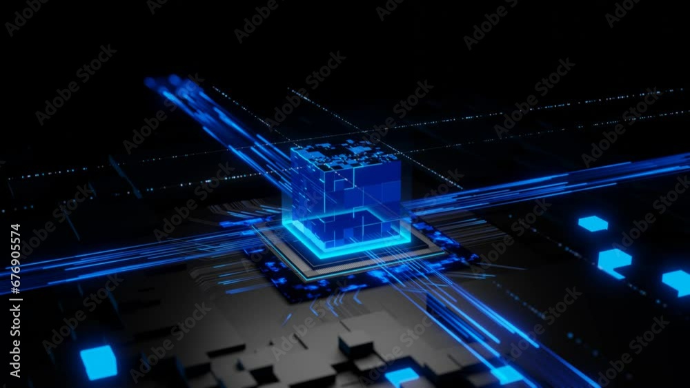 Sci-fi Cube Design: Visualizing CPU Digitalization with Blue Energy ...