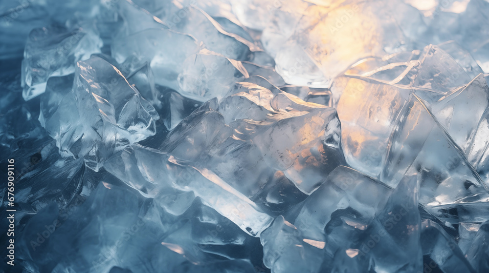 Broken ice in blue water. Natural ice. Cold frozen water. Winter season ...