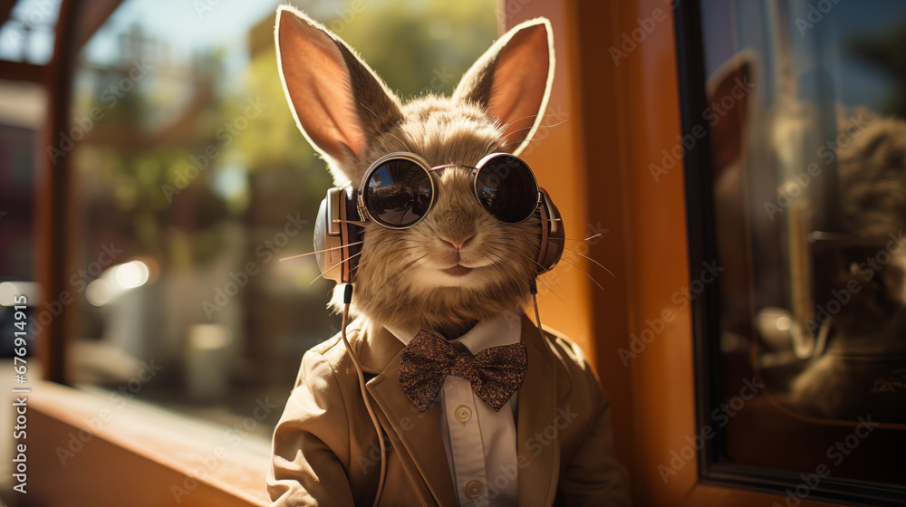 Dapper Rabbit in a Vintage Car: A charming rabbit dressed in vintage ...