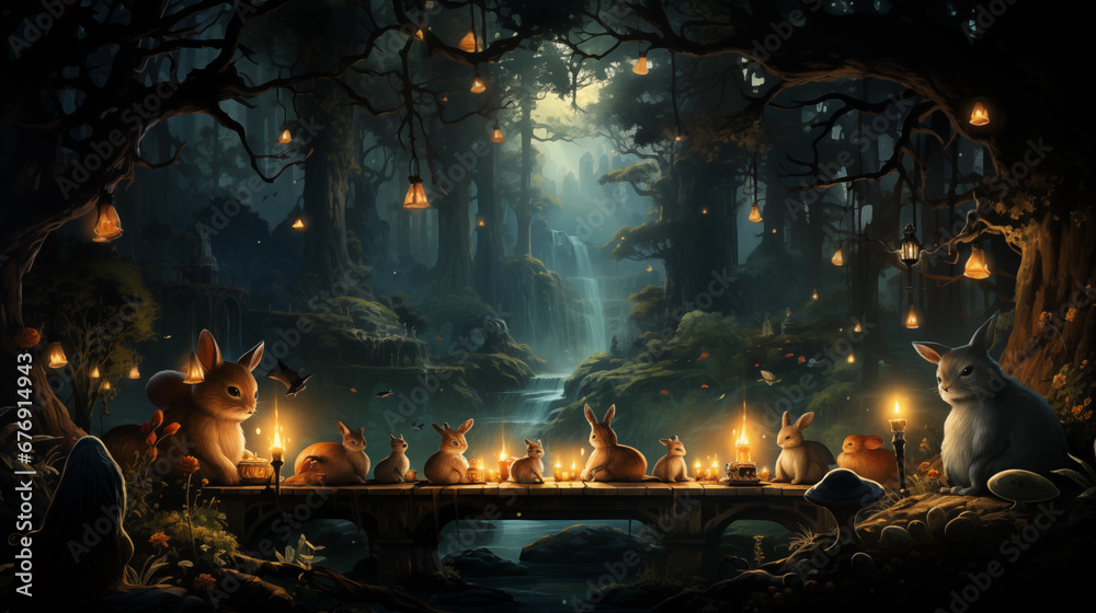 Mystical Forest Gathering: A magical forest setting with ...