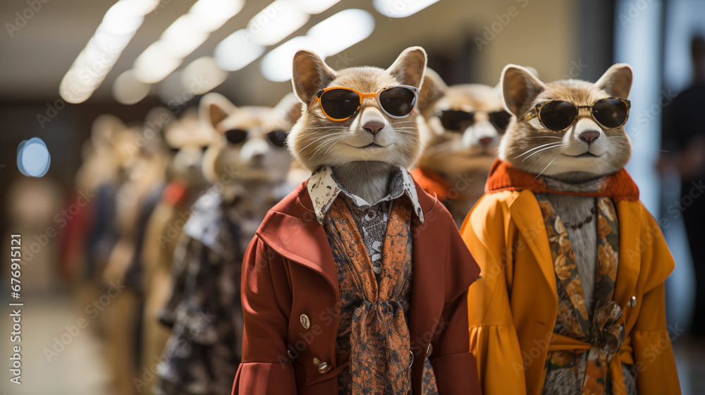 Fashion Show with Animal Models: A runway with animal models showcasing ...
