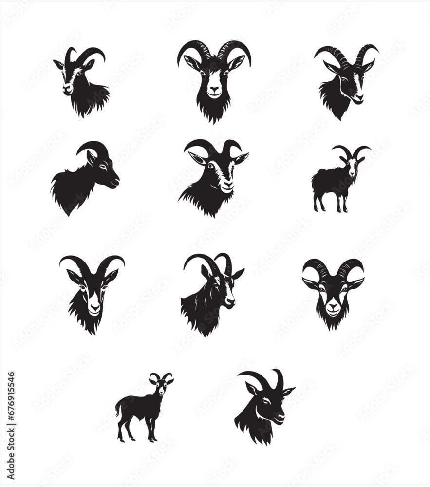 goat silhouette drawing,black and white goat drawing,isolated on white ...
