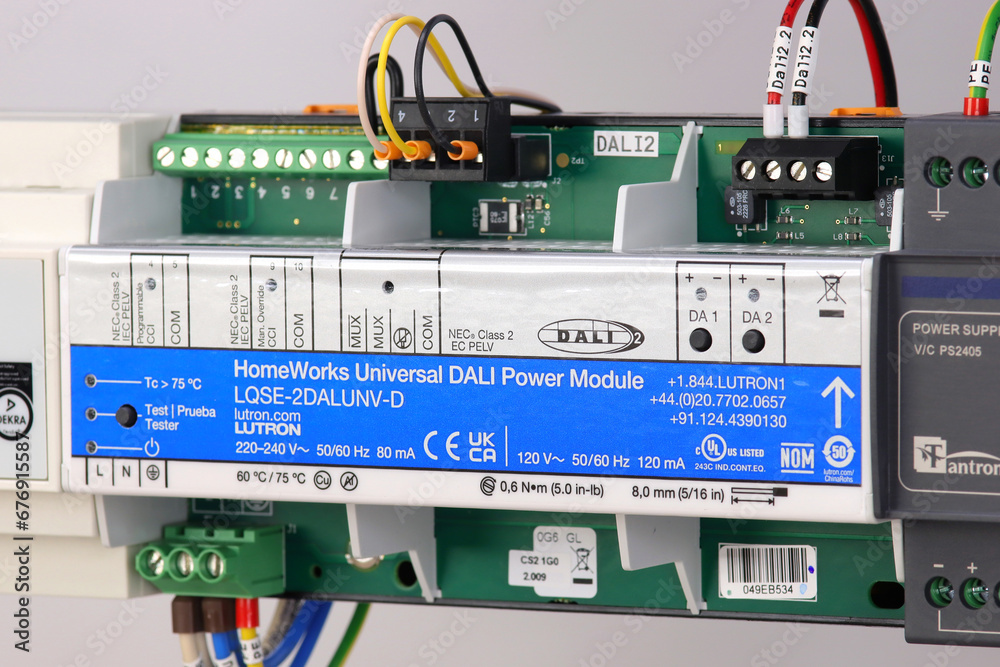 Lutron automation modules in an electrical switchboard. Stock Photo ...