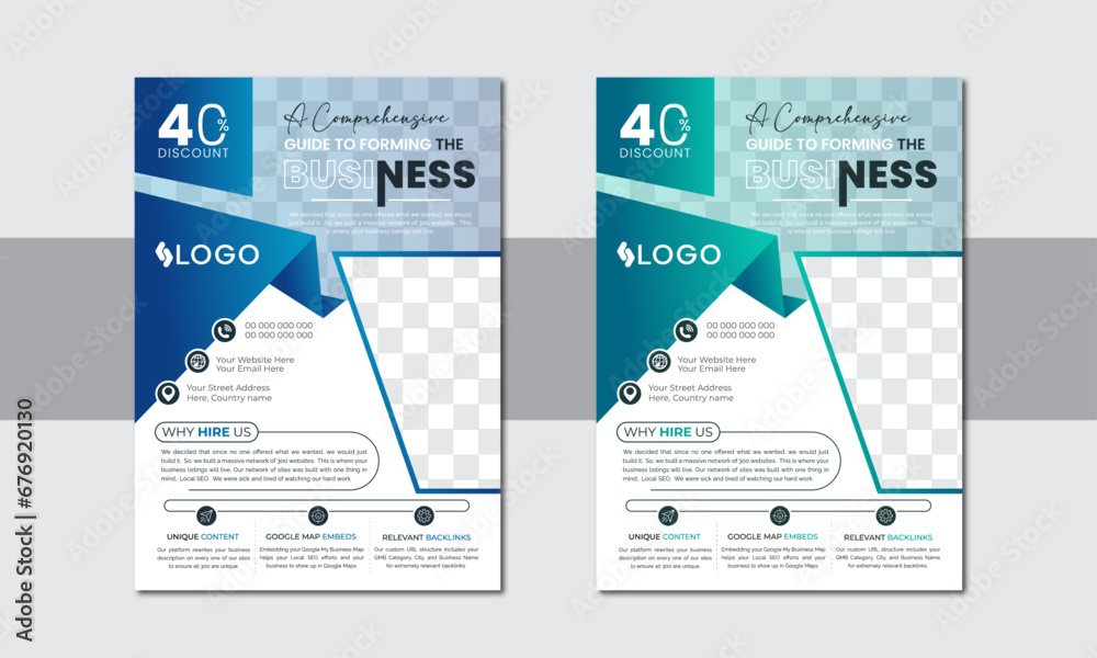 Simple and modern flyer design with creative shapes with two color ...