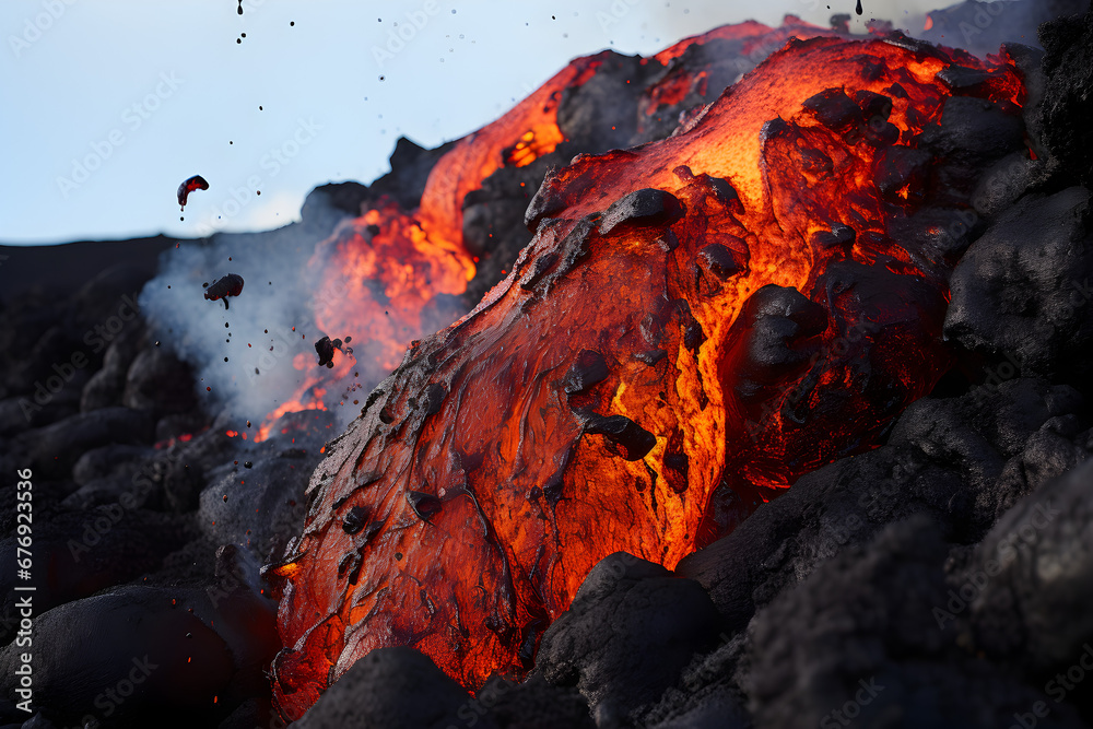 Visceral lava flow in vivid detail, showcasing the raw power of a ...