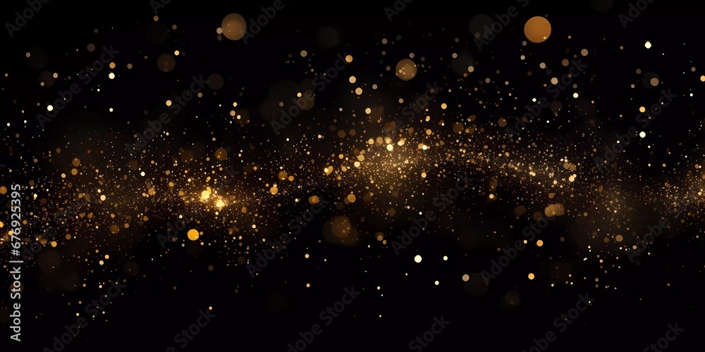 Dark background with golden glowing. Small gold particles on a black ...
