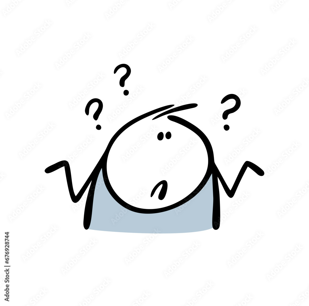 Surprised stickman throws up his hands in bewilderment, does not know ...