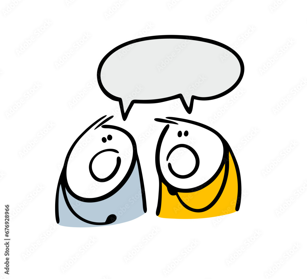 Two stickman talk, synchronously open their mouths. Vector illustration ...