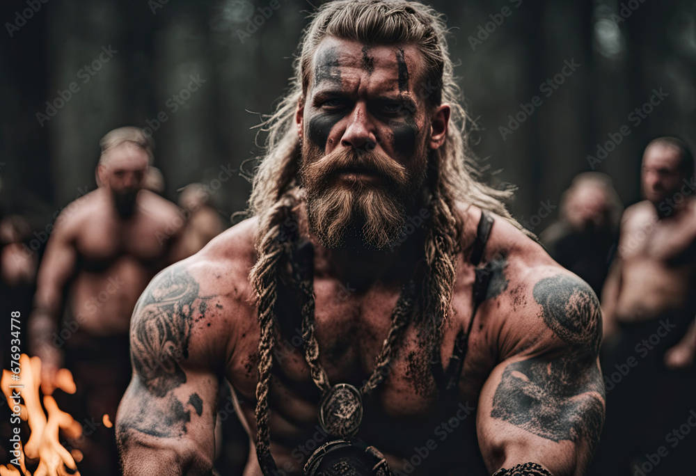 Viking Warrior in Ritualistic Tribal Gathering Stock Photo | Adobe Stock