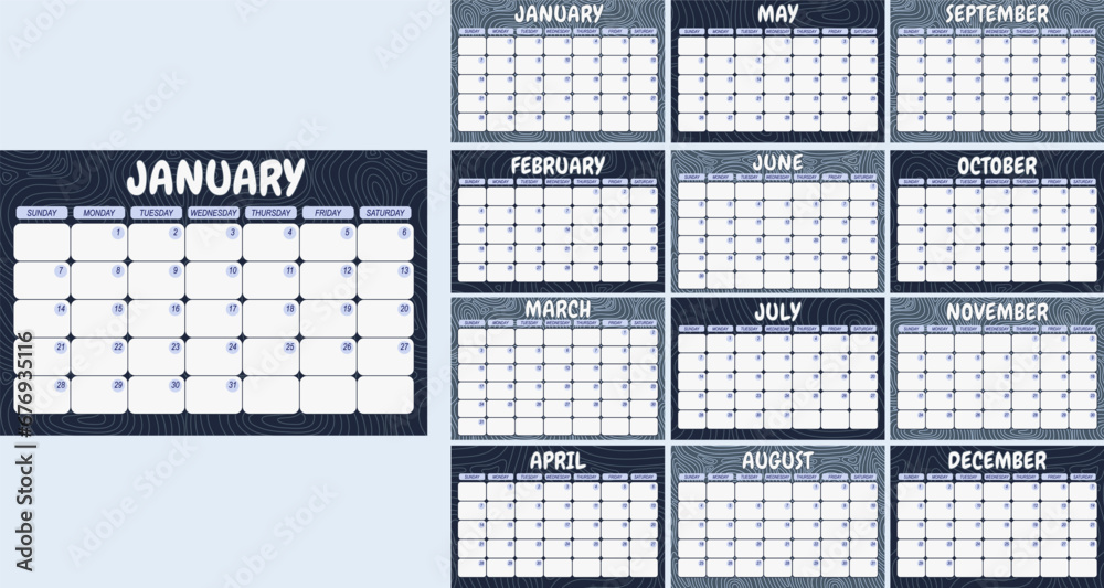 2024 year calendar template. Business, personal planner. 12 month pages ...