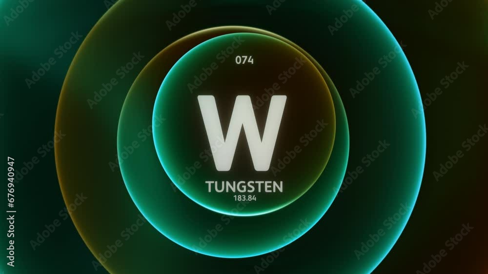 Tungsten as Element 74 of the Periodic Table. Concept animation on ...