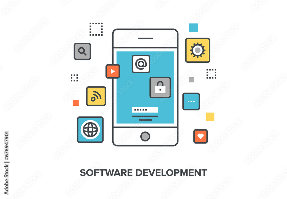 Vector illustration of software development flat line design concept ...