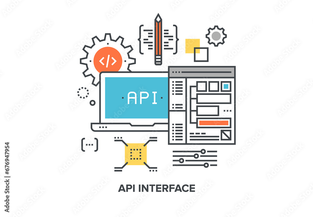 Vector illustration of API interface flat line design concept. Stock ...