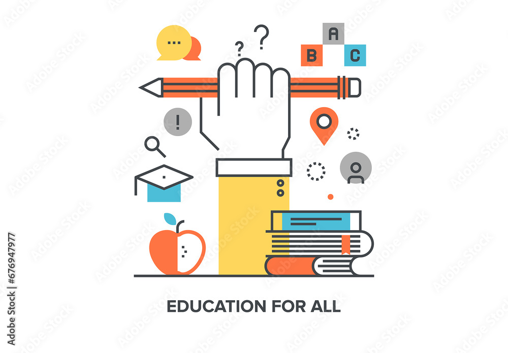 Vector illustration of education for all flat line design concept ...
