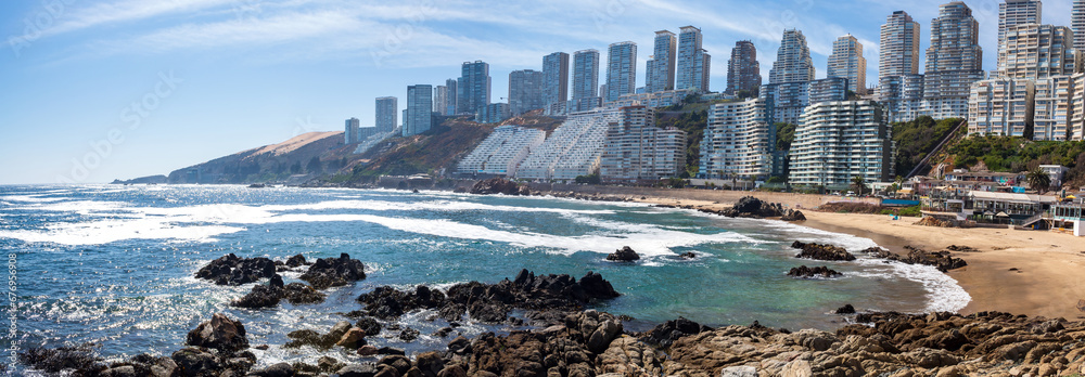 panorama Cochoa beach Reñaca beach Viña del Mar Valparaíso Chile The ...
