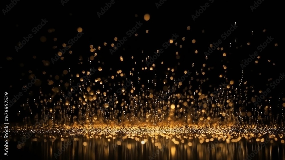 Golden glitter rain, gold particles glow with falling snow bokeh light ...