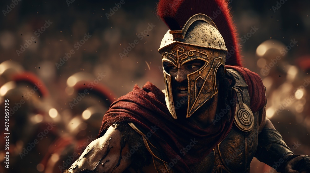 Generative AI, Realistic illustration of a fierce gladiator attacking ...