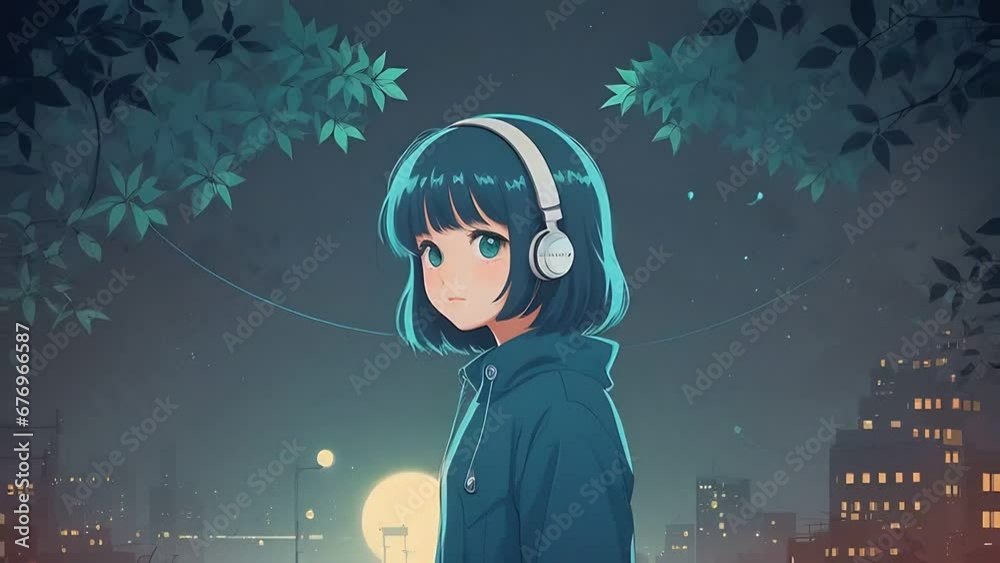 Seamless loop animation. Cute girl manga illustration lofi music ...