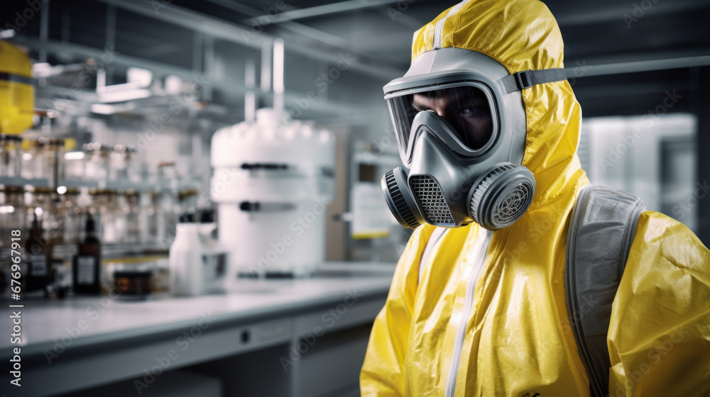 Chemist in yellow hazmat suit, clandestine illicit drug lab Stock Photo ...